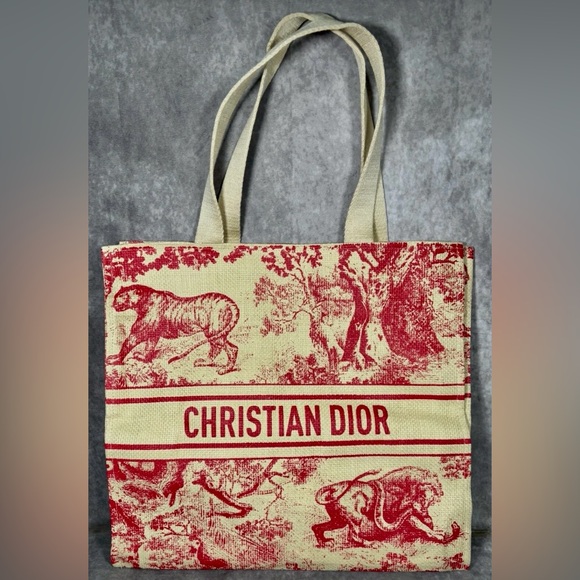 Dior | Bags | Christian Dior Tote Dioriviera Straw Bag Animal Print Red ...